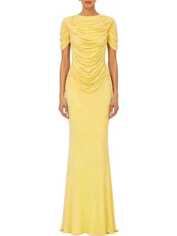 V:PM ATELIER Canary Ruched Draped Maxi Dress - Yellow