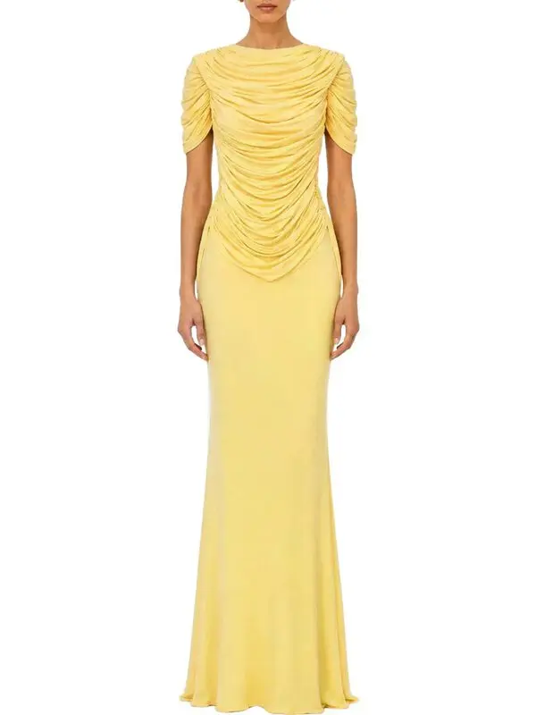 V:PM ATELIER Canary Ruched Draped Maxi Dress - Yellow