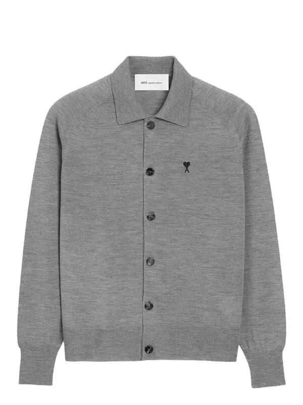 AMI Paris De Coeur Long-sleeve Cardigan - Grey