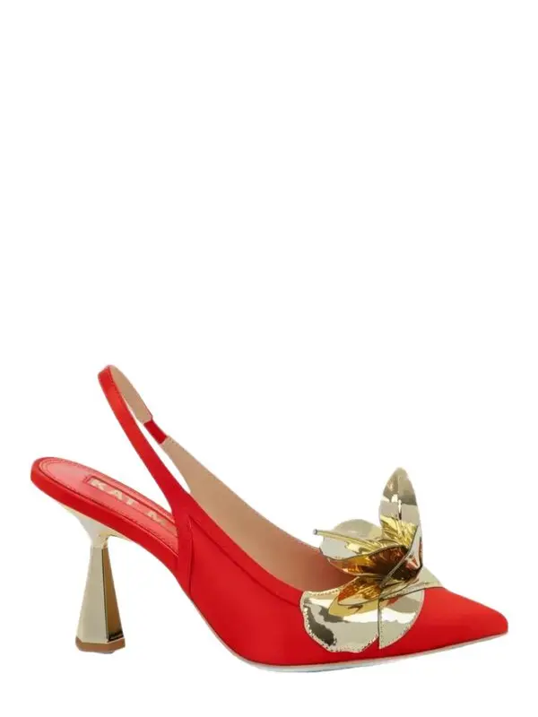KAT MACONIE Leather Floral Detail Slingback Pumps - Red