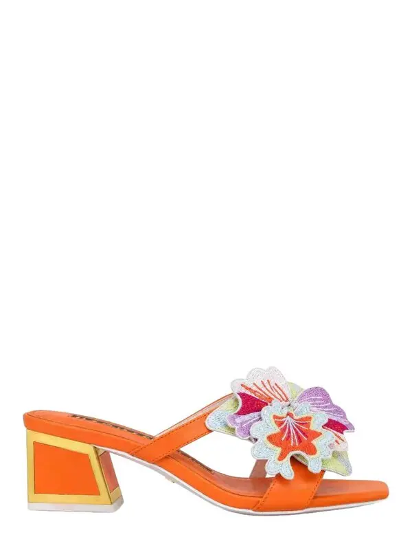 KAT MACONIE Eve Floral Appliqué Block Heel Sandals - Orange
