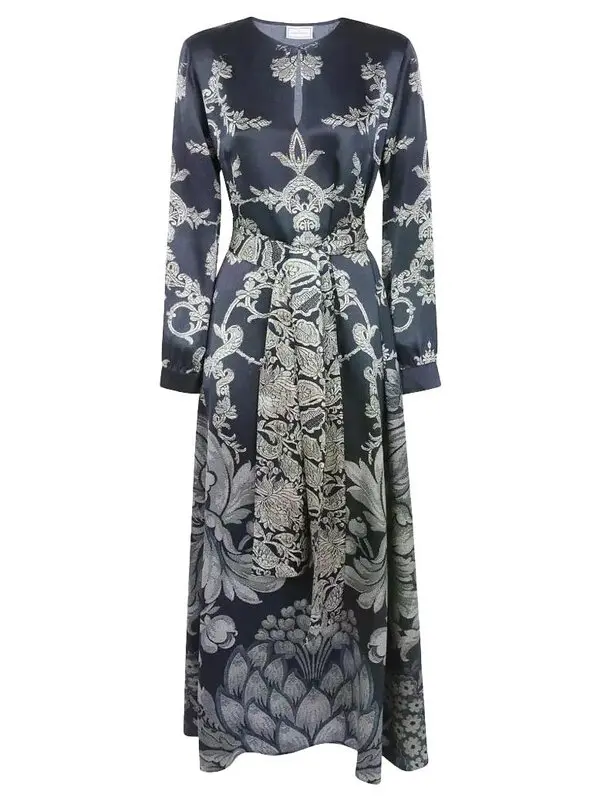 PIERRE-LOUIS MASCIA Floral Print Silk-satin Midi Dress - Black