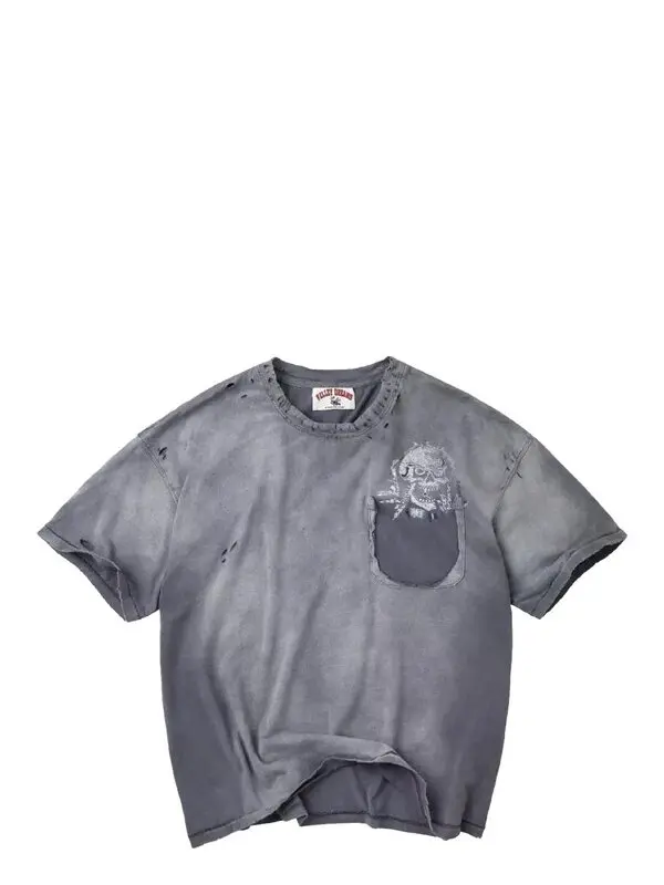 VALE FOREVER Skull-print Distressed-effect T-shirt - Grey