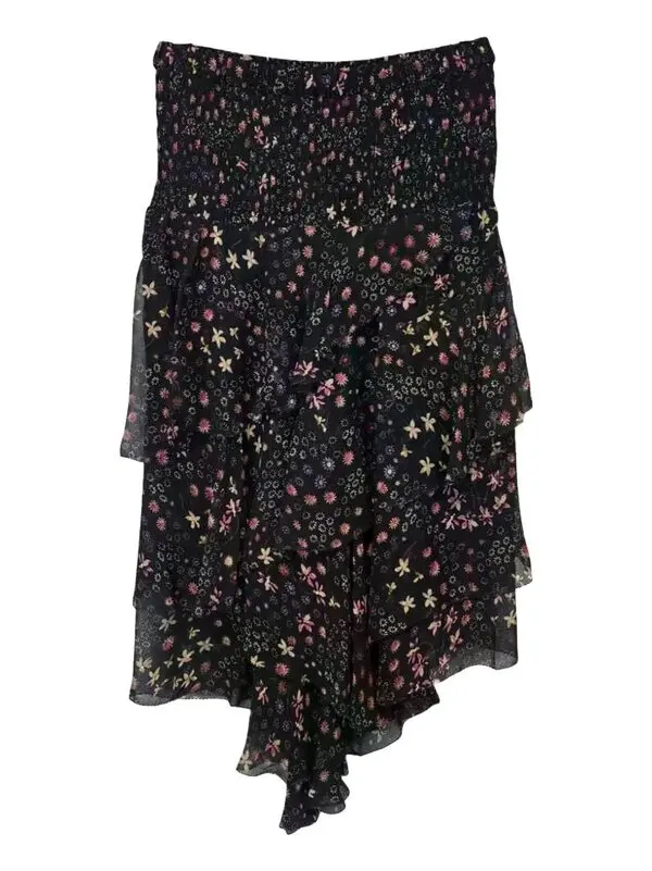 MARANT ETOILE Floral Print Ruffled Asymmetrical Skirt - Black