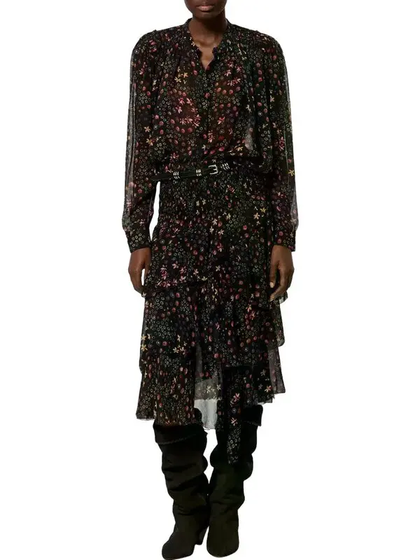MARANT ETOILE Floral Print Ruffled Asymmetrical Skirt - Black