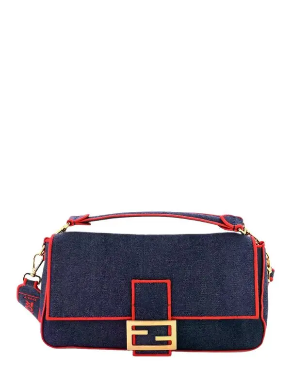 Fendi Baguette Nm Bag Denim Large Crossbody Bag - Blue