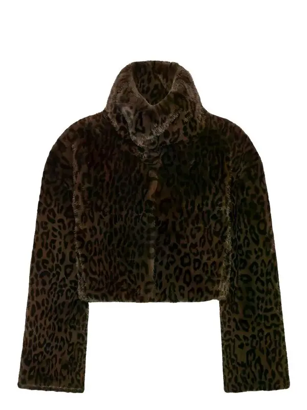ROTATE BY BIRGER CHRISTENSEN Faux Fur Leopard Print Cropped Jacket - Brown