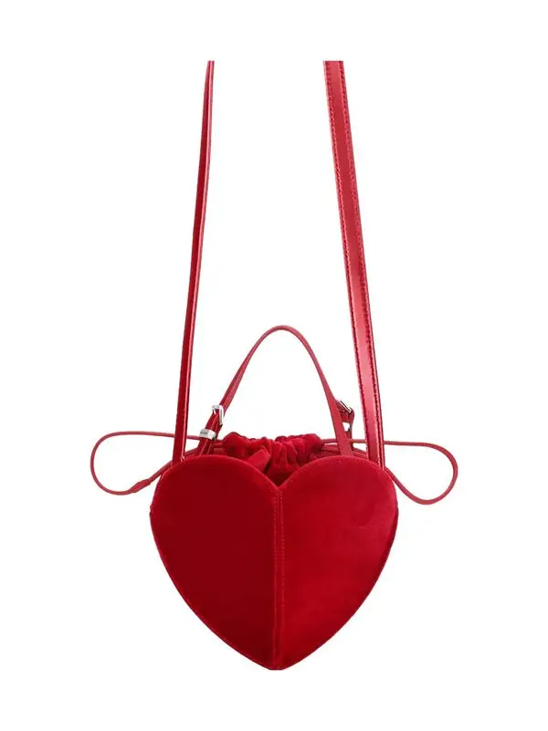ROTATE BY BIRGER CHRISTENSEN Heart-shaped Velvet Bag With Drawstring Closure - Red