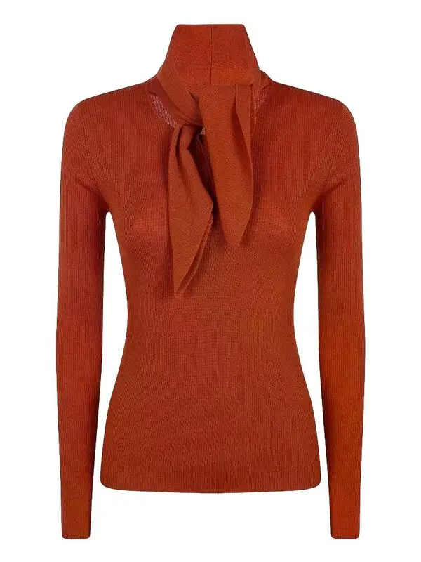 P.a.r.o.s.h Ribbed-knit Sweater With Pussy-bow Collar - Orange