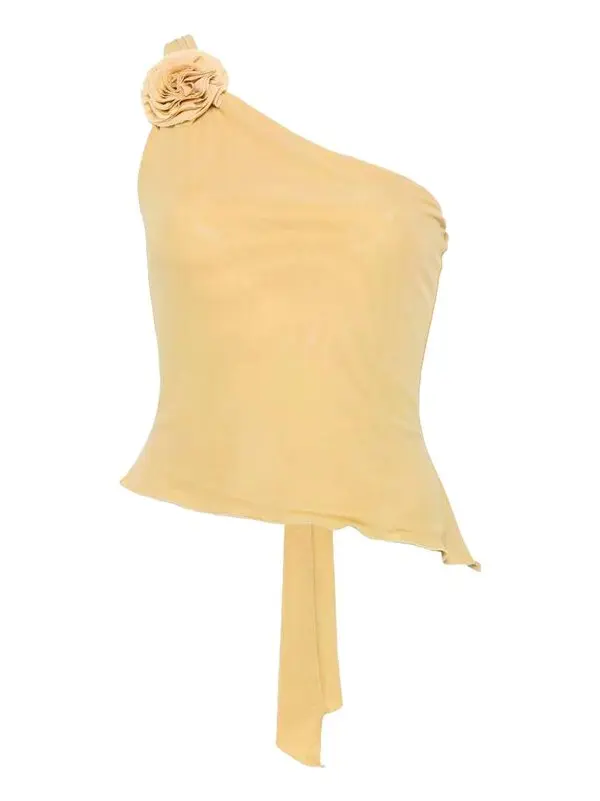 Posse Cynthia Flower-appliqué One-shoulder Top - Yellow