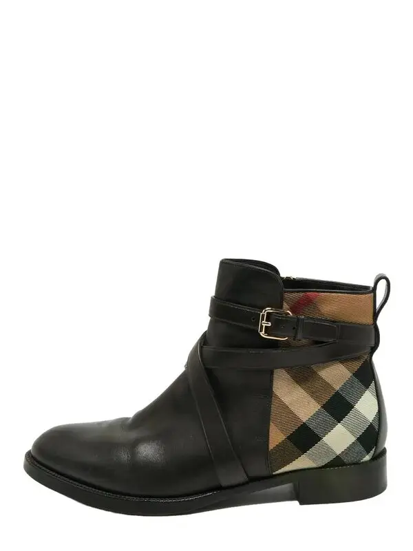 Burberry Checked Ankle Boots - Black
