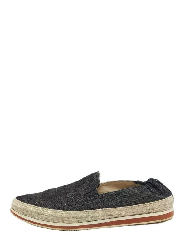 Prada Denim Slip-on Loafers With Braided Raffia Trim - Blue