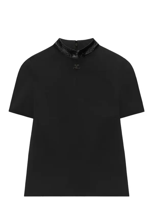 COURREGES High-neck T-shirt With Vinyl Trim - Black