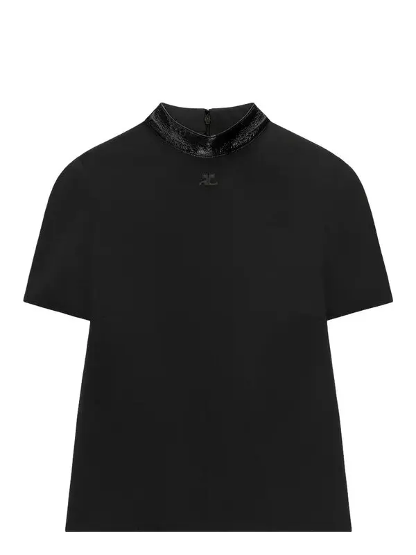 COURREGES High-neck T-shirt With Vinyl Trim - Black