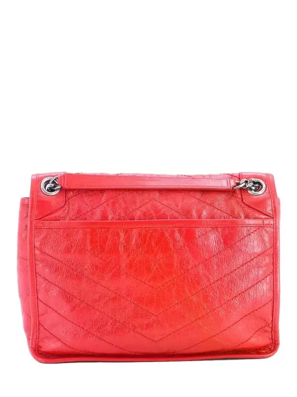 Saint Laurent Niki Chain Flap Bag Matelassé Chevron Leather Medium Shoulder Bag - Red