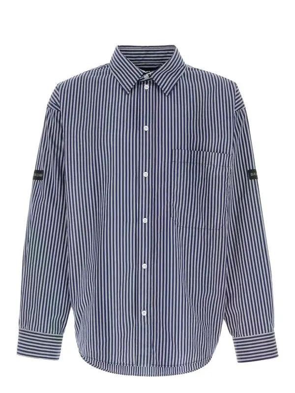 Balenciaga Striped Oversized Shirt - Blue