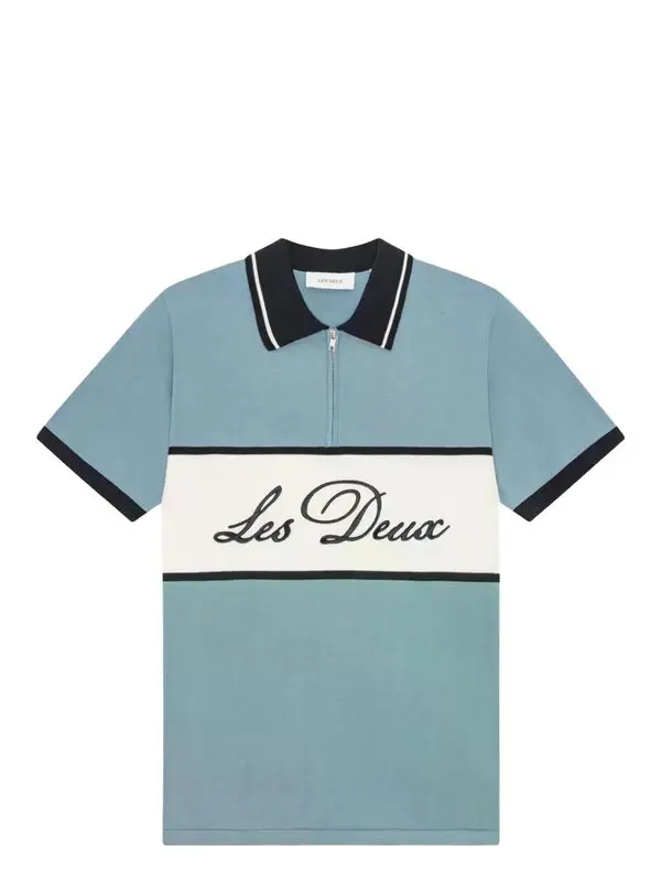 LES DEUX Colour-block Quarter-zip Polo Shirt - Blue