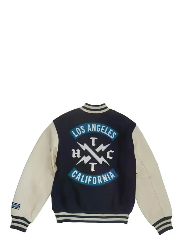 HTC LOS ANGELES Embroidered Patch Varsity Jacket - Blue