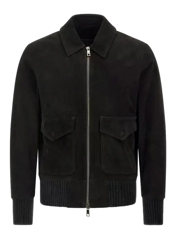 GIORGIO BRATO Suede Finish Zip-up Jacket - Black