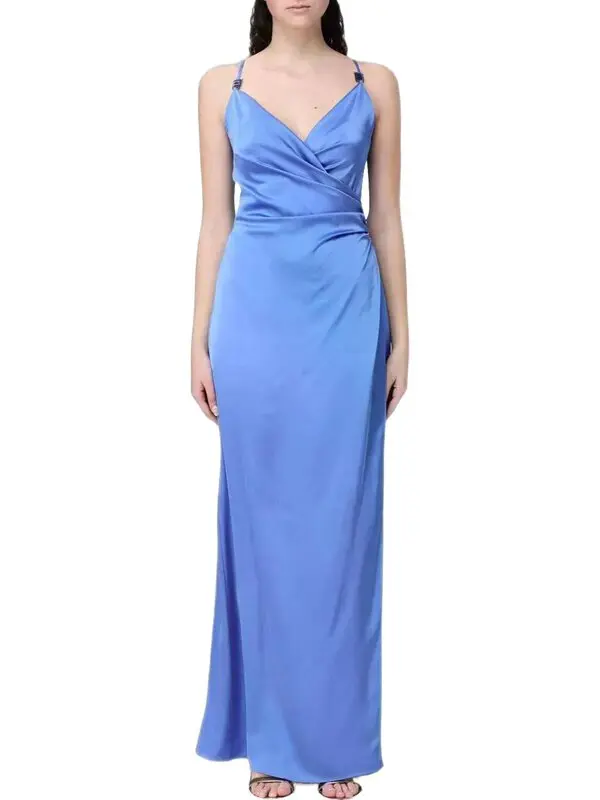 HANITA Maxi Lace-up Satin Dress - Blue