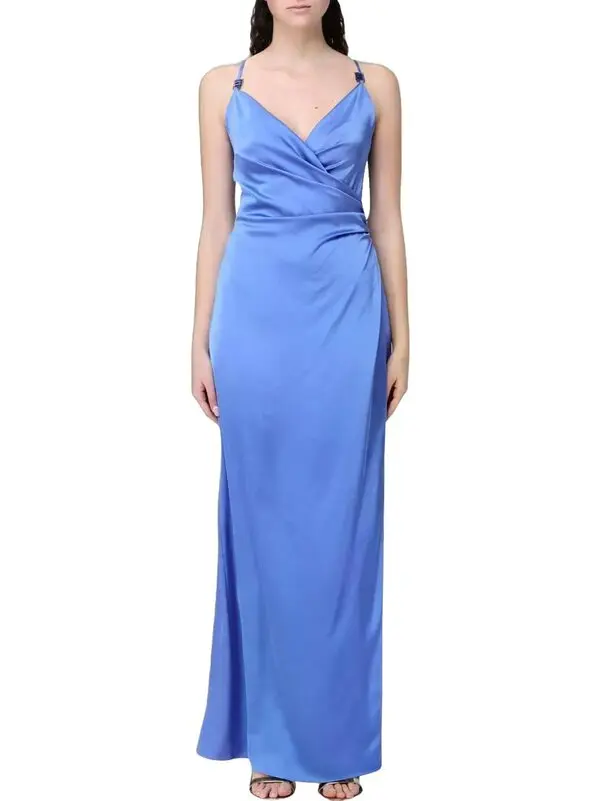 HANITA Maxi Lace-up Satin Dress - Blue