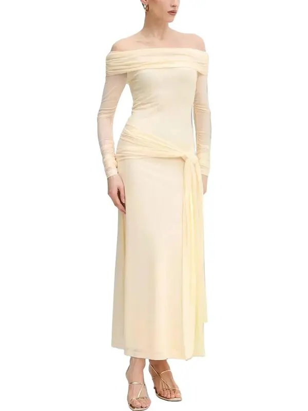 Bardot Selina Off-shoulder Ruched Maxi Dress - Neutrals