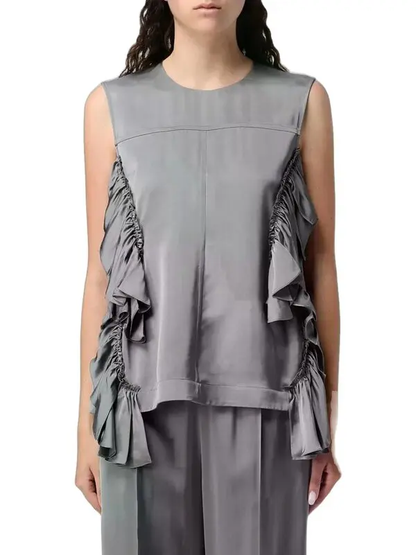 JIL SANDER Sleeveless Ruffle Trim Blouse - Grey