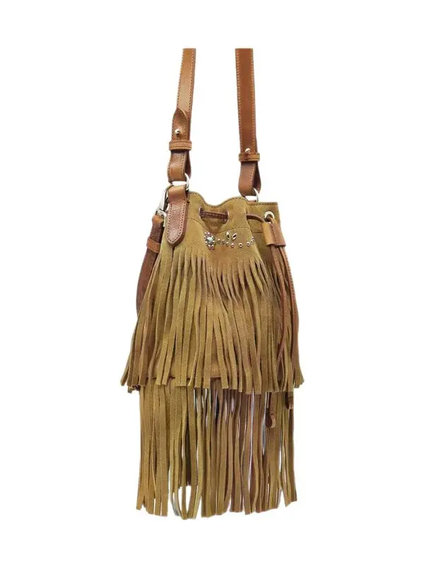 HTC LOS ANGELES Janis Fringes Studded Suede Bucket Bag - Neutrals