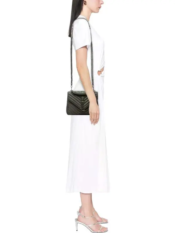 Saint Laurent 2016 Medium Chevron Sheepskin Monogram College Satchel - Grey