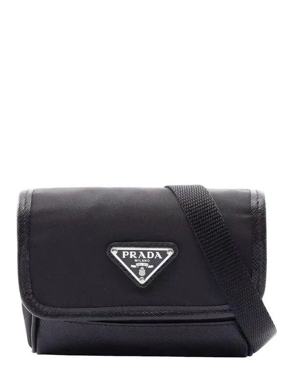 Prada 2019-2021 Saffiano Trimmed Tessuto Messenger Bag Crossbody Bag - Black