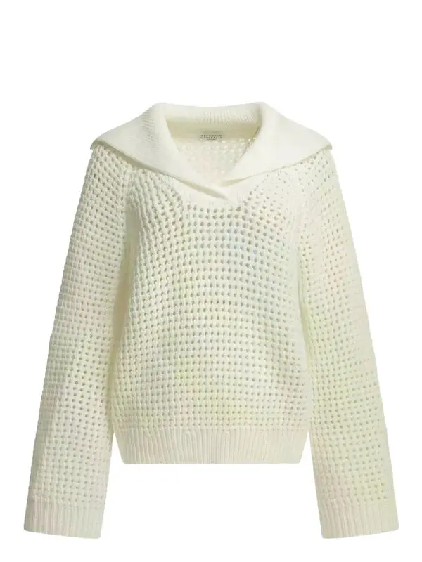 Brunello Cucinelli Open-knit Sailor Collar Sweater - Neutrals