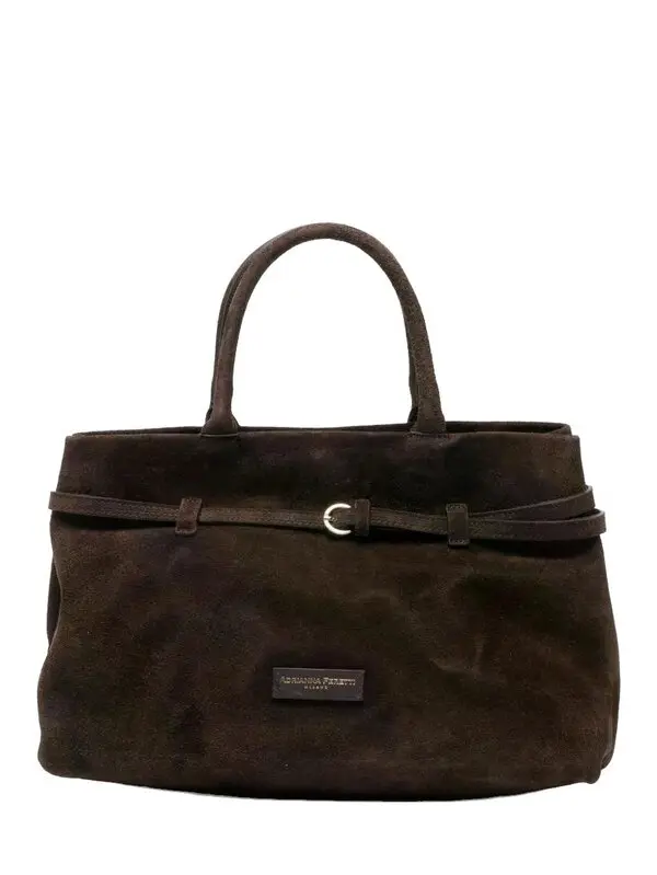 ADRIANNA FERETTI Suede Tote Bag With Buckle Detail - Brown