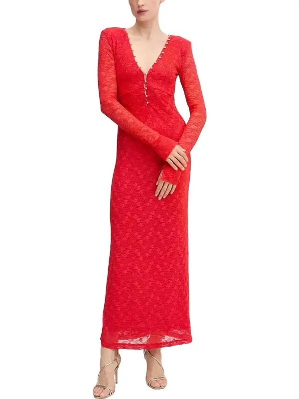 Bardot Zenia Lace-overlay V-neck Midi Dress - Red