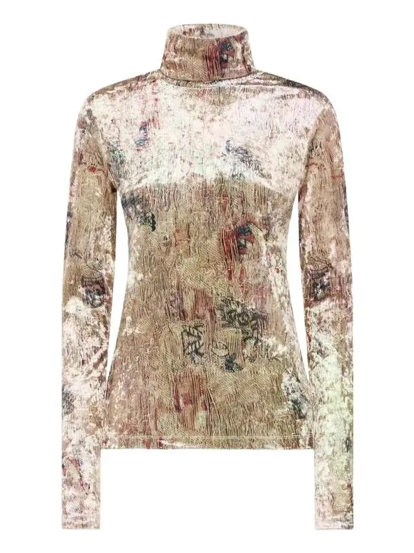 PIERRE-LOUIS MASCIA Abstract Print Velvet Roll-neck Top - Pink