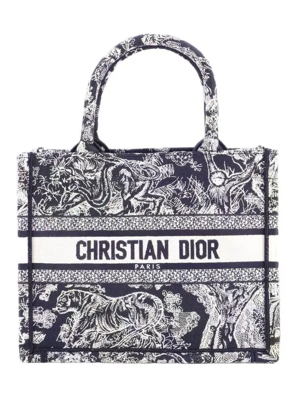 Dior Embroidered Canvas Small Tote Bag - Blue