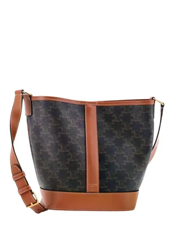 Celine Triomphe Coated Canvas Small Bucket Bag - Brown