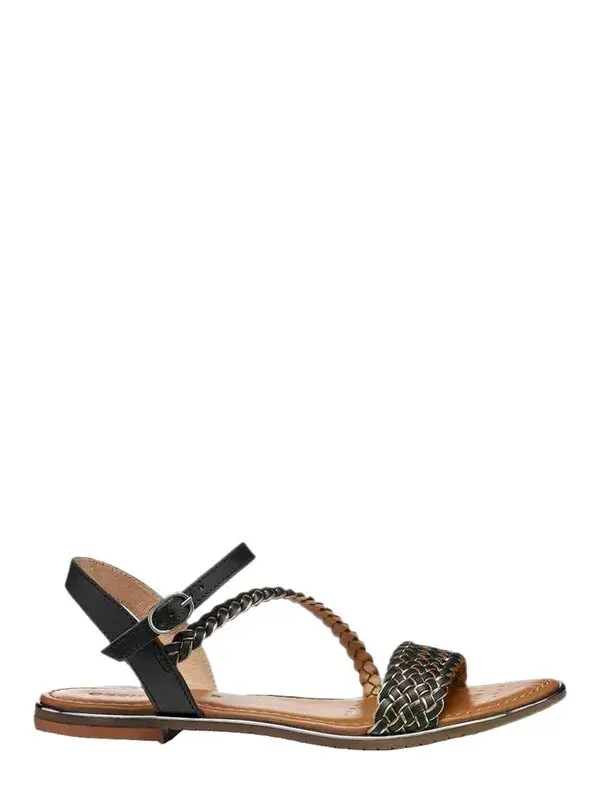 Geox Braided Leather Sandals With Buckle Ankle Strap - Black