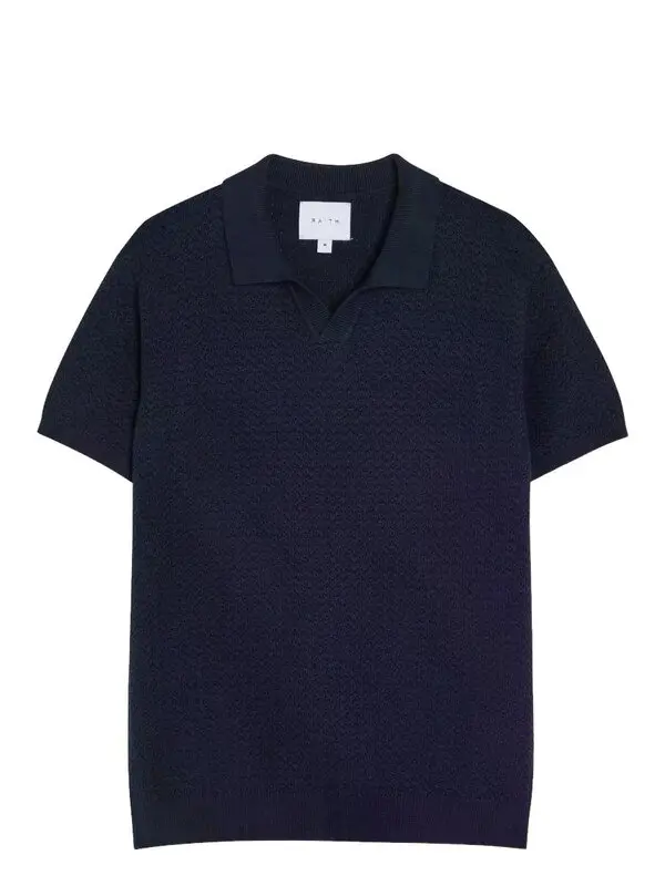 RAITH Textured-knit V-neck Polo Shirt - Blue