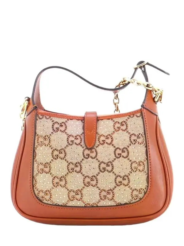 Gucci Jackie 1961 Chain Crystal Embellished Gg Canvas Mini Hobo Bag - Brown