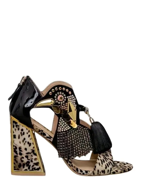 KAT MACONIE Embellished Tassel Sandals With Block Heel - Brown