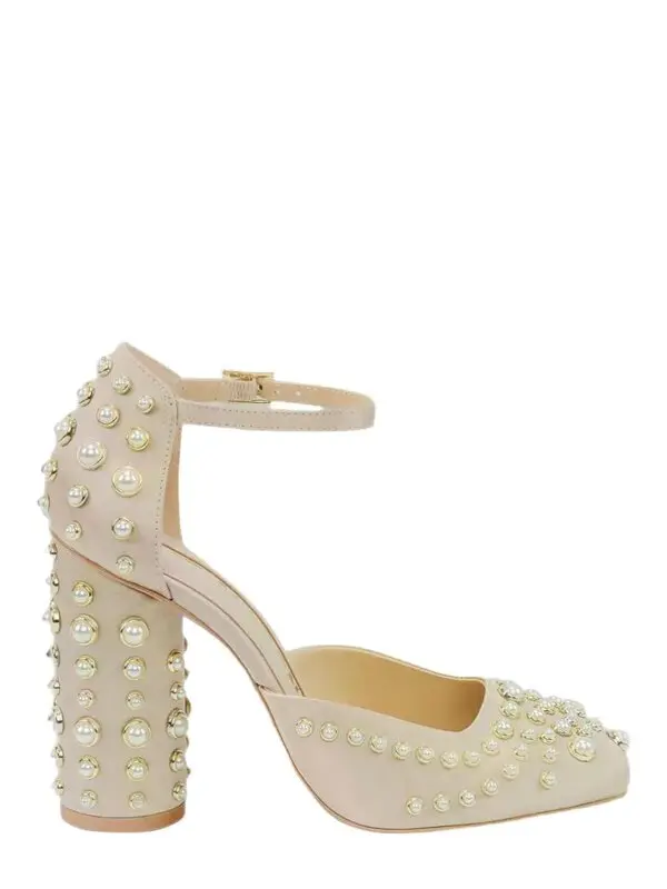 KAT MACONIE Zozo Pearl Embellished Block Heel Pumps - Neutrals
