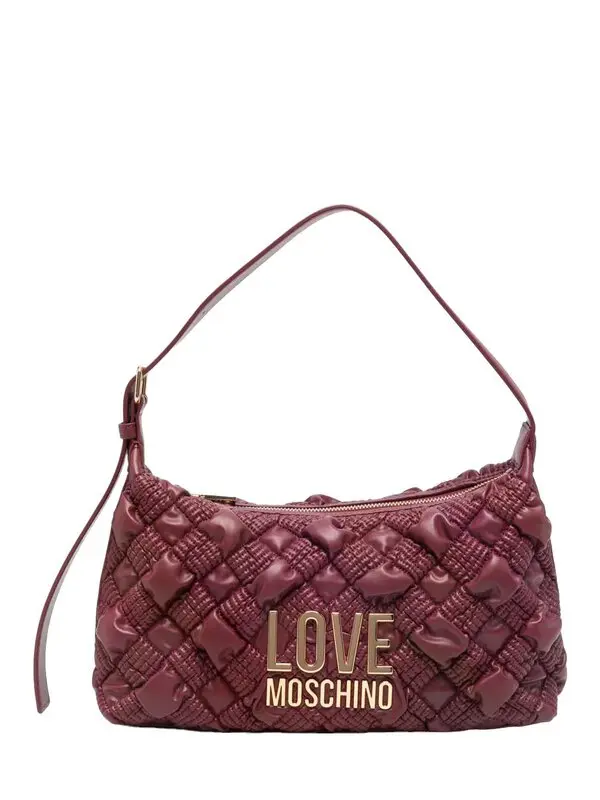 Moschino Quilted Logo Plaque Shoulder Bag - Red