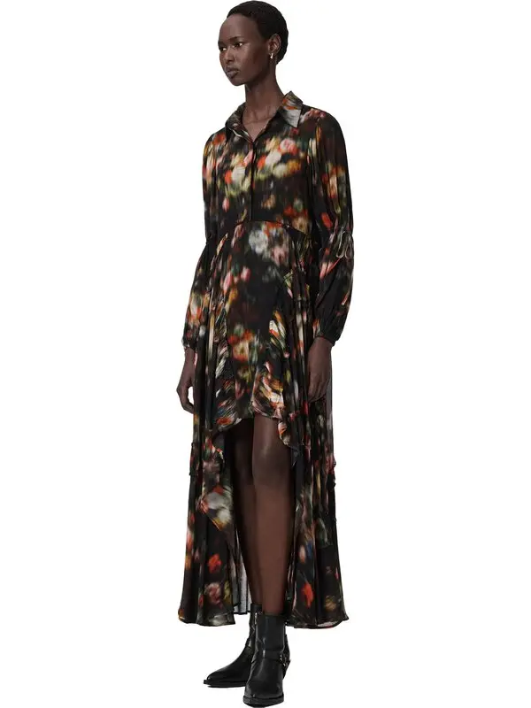 ALLSAINTS Maria Floral Print Relaxed Fit Midi Dress - Black
