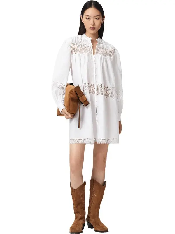 ALLSAINTS Talisa Linen Blend Lace Mini Dress - White