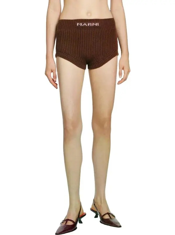 Marni Logo-embroidered Ribbed Mini Shorts - Brown
