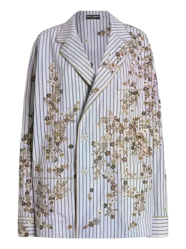 Dolce & Gabbana Poplin Shirt With Floral Embroidery - Blue