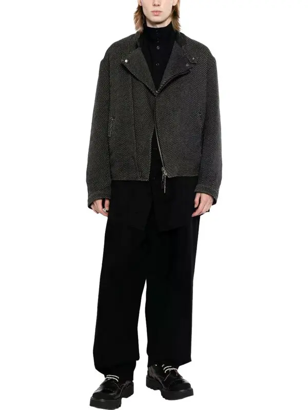 Yohji Yamamoto Striped Biker Jacket - Black
