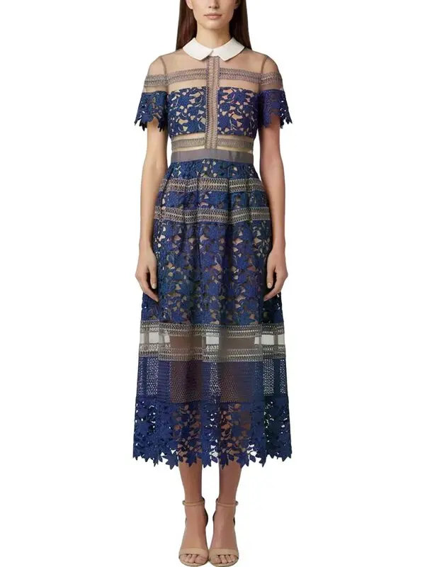 SELF-PORTRAIT Liliana Guipure Lace Midi Dress - Blue