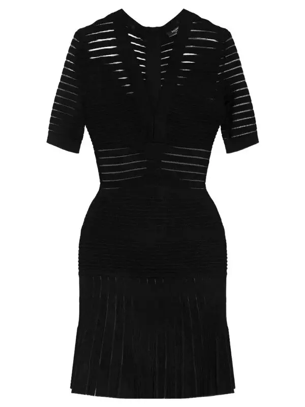 Balmain Sheer Panel V-neck Mini Dress - Black