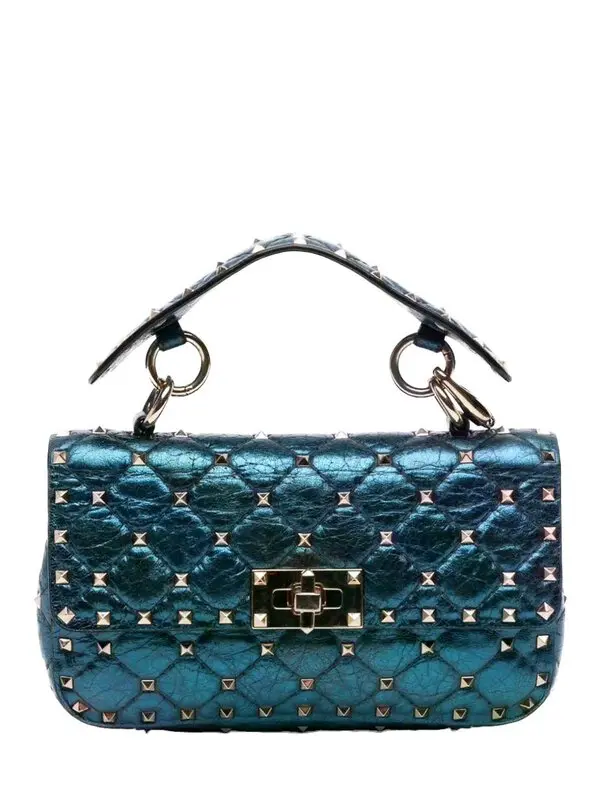 Valentino Garavani Small Metallic Lambskin Rockstud Spike Satchel - Blue